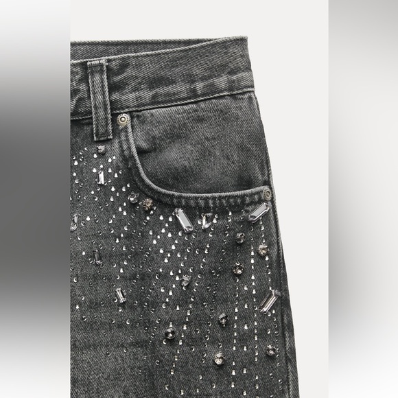 Zara | Jeans | Zara Mid Waist Straight Cut Jewel Jeans Zw Collection | Poshmark